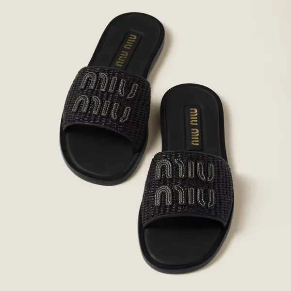 Miu Miu Raffia-effect Woven Fabric Slides