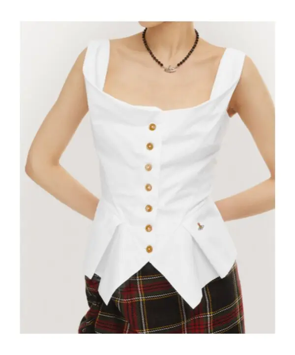 VIVIENNE WESTWOOD Square Neck Button-down Peplum Top - White