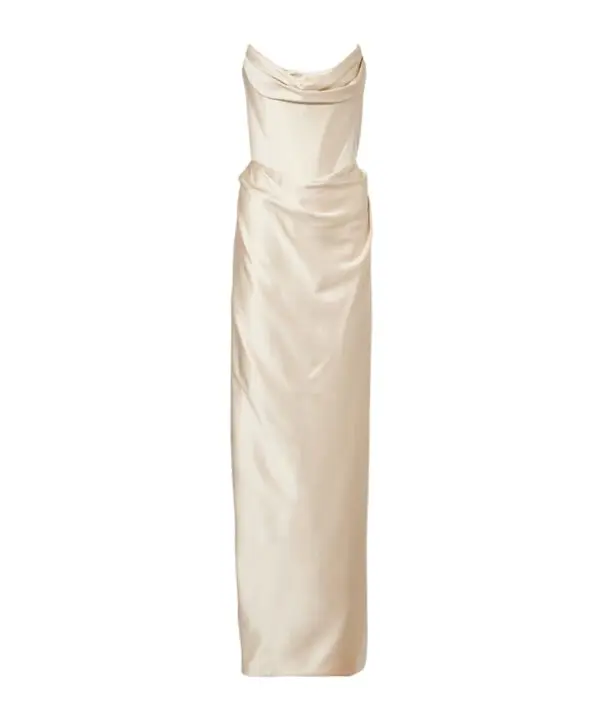 VIVIENNE WESTWOOD Galaxy Draped Crêpe Satin Bustier Gown - Sand