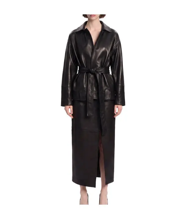 Khaite Collared Leather Jacket With Tie Detail
