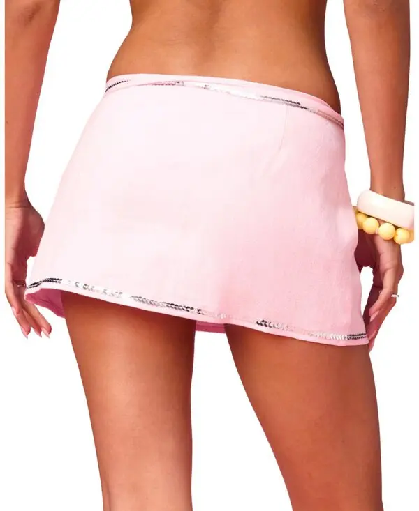 EDIKTED Barbie Linen Look Wrap Mini Skirt
