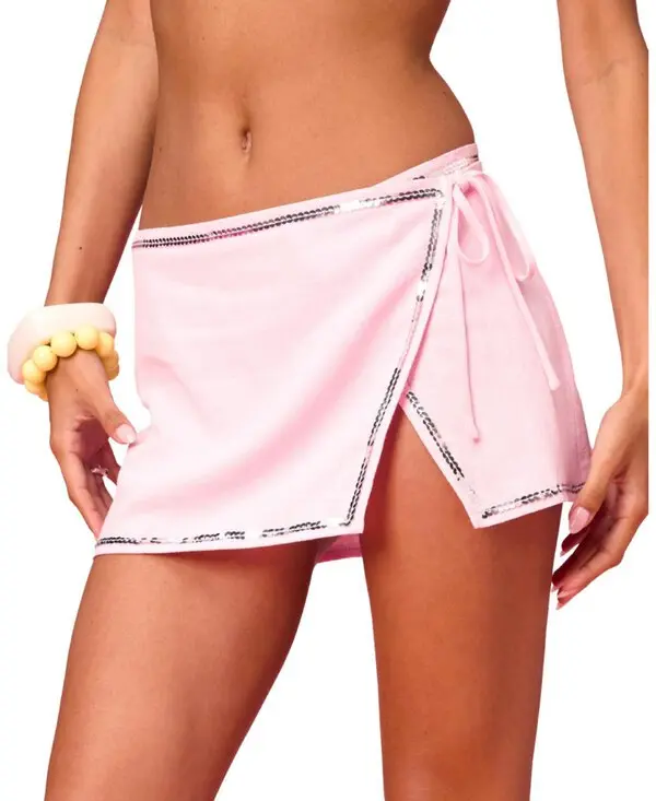 EDIKTED Barbie Linen Look Wrap Mini Skirt