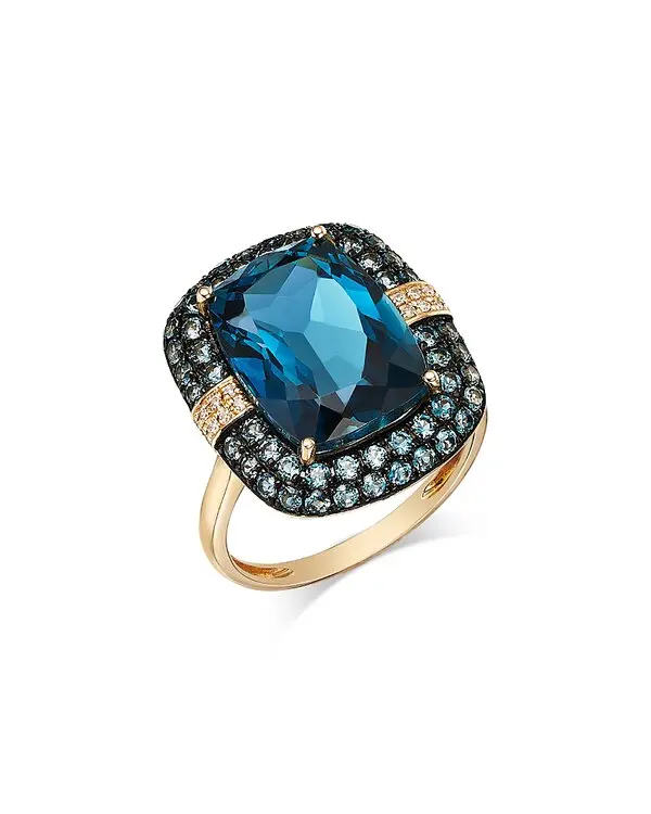 Bloomingdale'S London Blue Topaz & Diamond Double Halo Ring In 14k Yellow - Gold