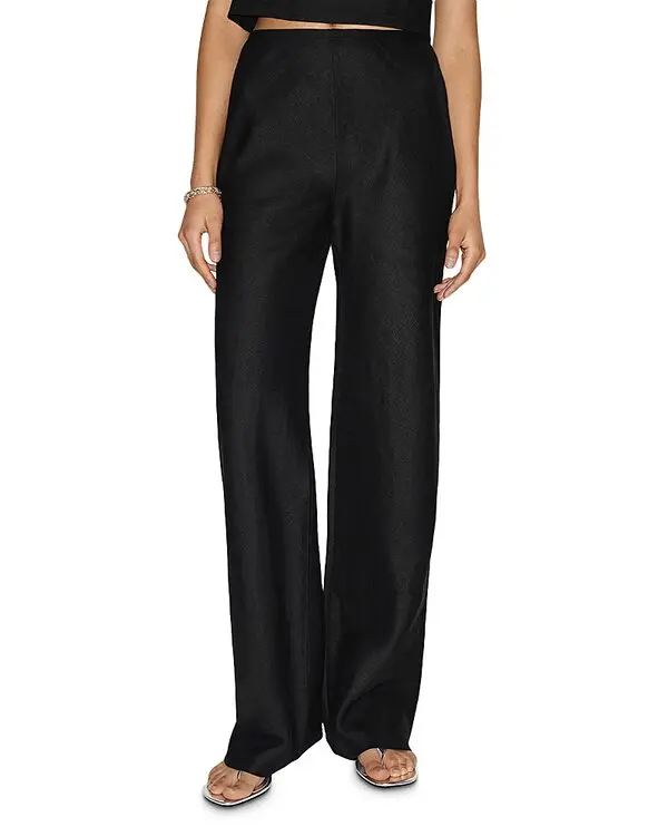 REFORMATION Gale Linen Mid Rise Pants - Black