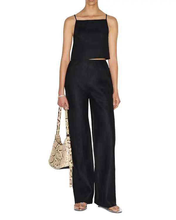 REFORMATION Gale Linen Mid Rise Pants - Black