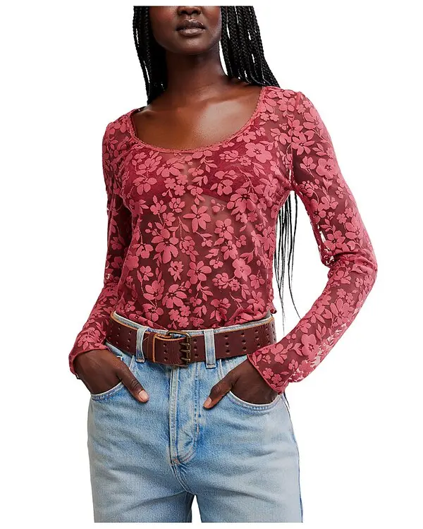 Free People Early Sunsets Layering Lace Top - Garnet Rose