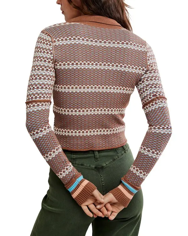 Free People Long Sleeve Collared Printed Top