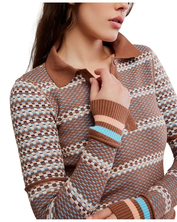 Free People Long Sleeve Collared Printed Top