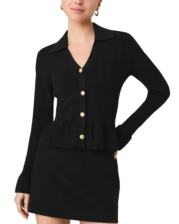 French Connection Crinkle Knit Pointelle Top - Black