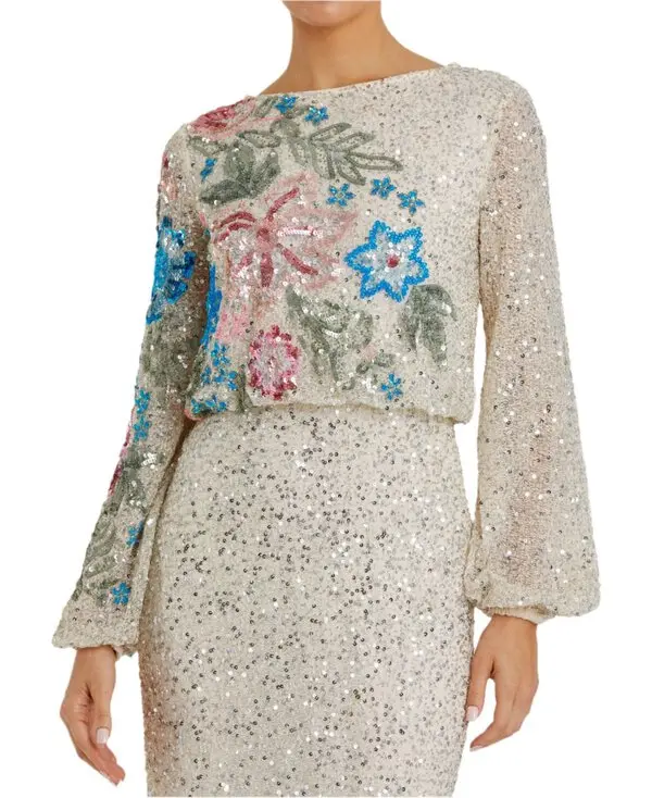 Mac Duggal Embellished Floral High Neck Gown