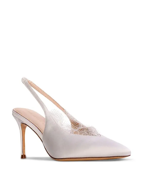 BLACK SUEDE STUDIO Pointed Slingback Pumps - White Satin