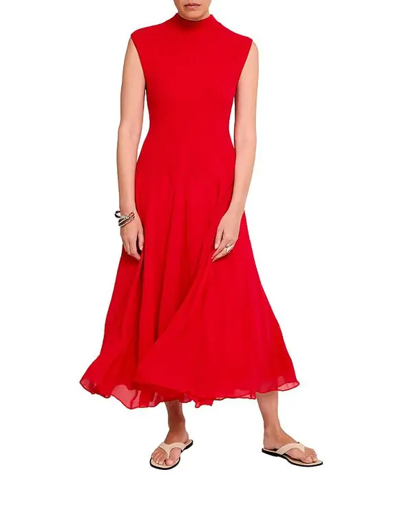Mint Velvet Sleeveless Drop Waist Knit Midi Dress - Red