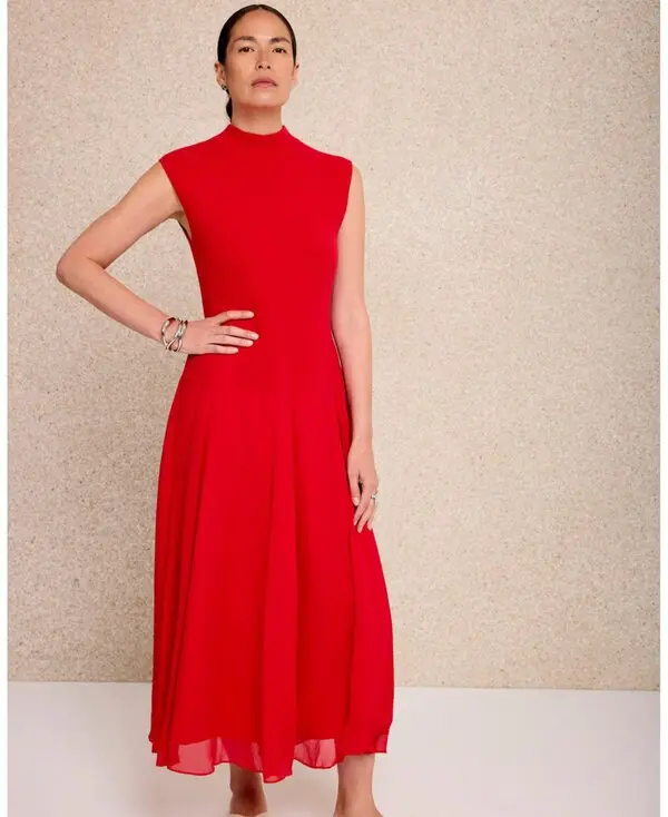 Mint Velvet Sleeveless High Neck Drop Waist Knit Midi Dress