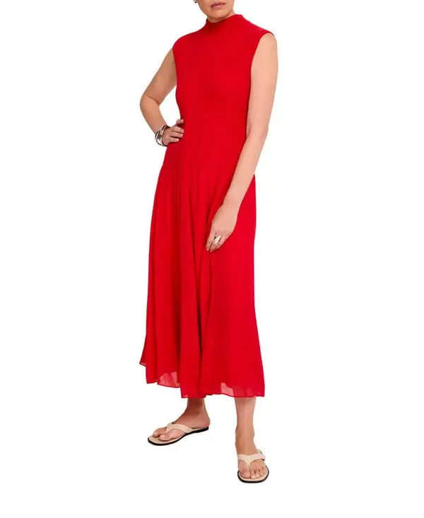 Mint Velvet Sleeveless High Neck Drop Waist Knit Midi Dress