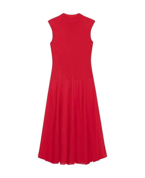 Mint Velvet Sleeveless High Neck Drop Waist Knit Midi Dress