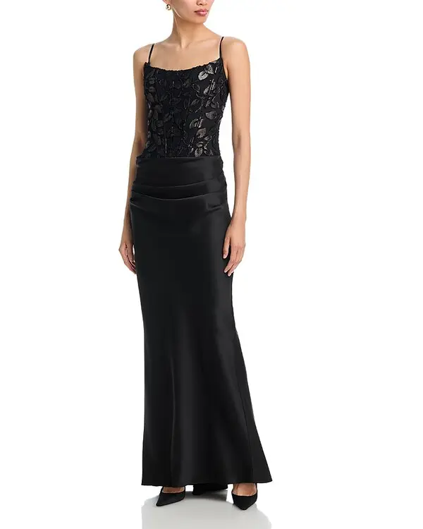 Aqua Long Corset Dress Exclusive - Black/gold