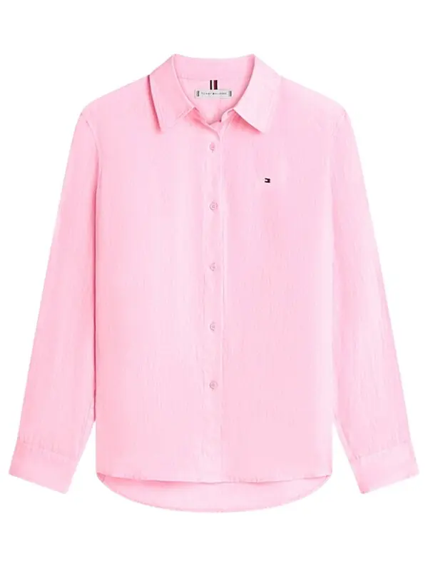 Tommy Hilfiger Linen Long Sleeve Shirt With Classic Collar - Pink