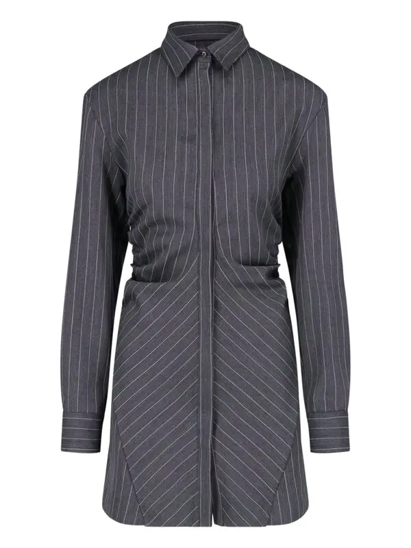 DONDUP Pinstripe Stretch Wool Blend Shirt Dress