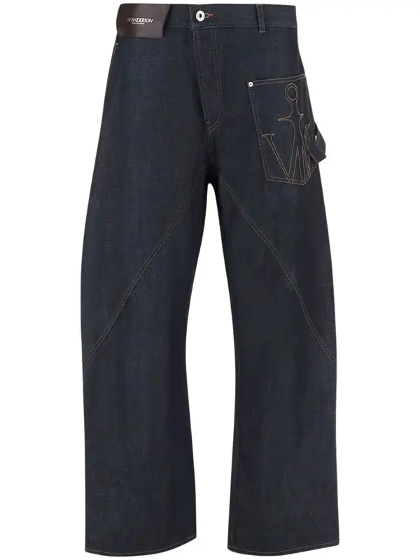JW Anderson Broad Embroidered Belt Loops With Tool Pocket - Navy