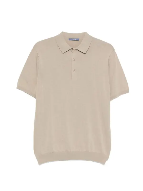 PEOPLE OF SHIBUYA Short Sleeve Knit Polo - Beige