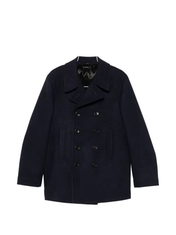 TOM FORD Wool Overcoat With Cupro-sleeve Lining - Navy