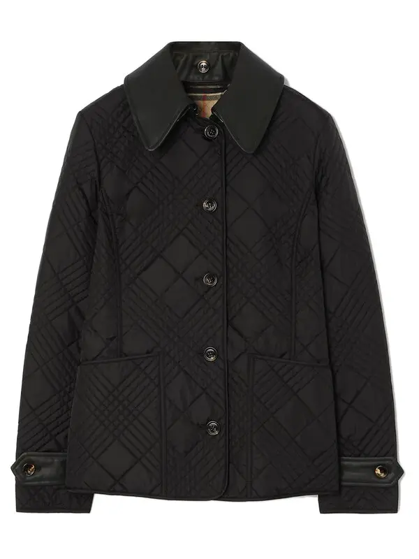 Burberry Quilted Lightweight Nylon Button-down Jacket With Detachable Leather Collar - Nero