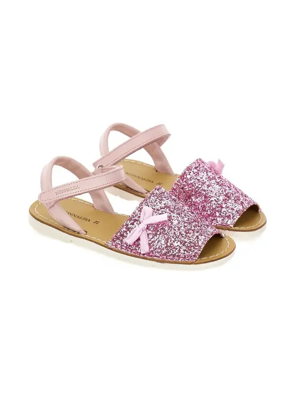 Monnalisa Mini Glitter Bow Ankle Strap Sandals - Pink