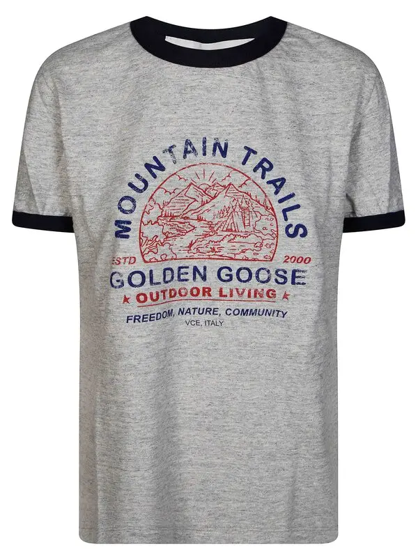 GOLDEN GOOSE Crewneck Graphic Print Long Sleeve T-shirt - Grigio