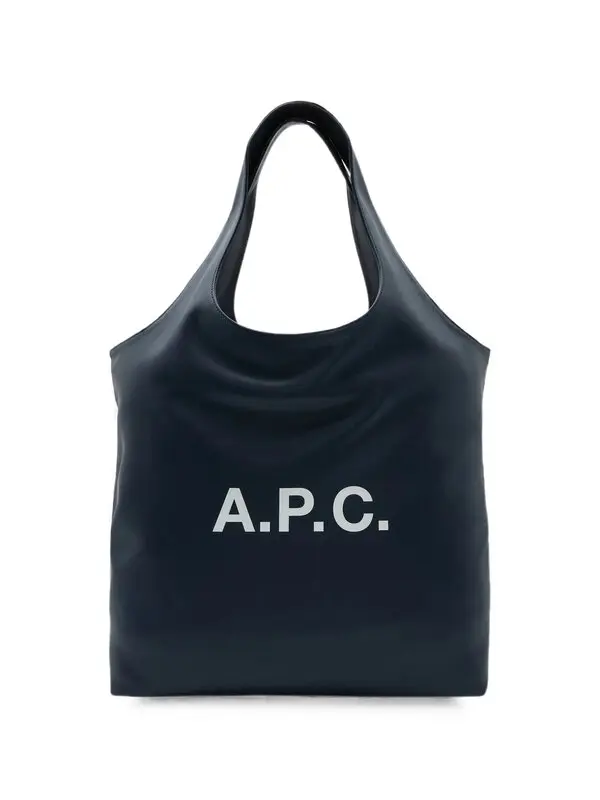 A.p.c. Two Top Handle Tote Bag With Interior Pocket, Front Logo Print - Blu