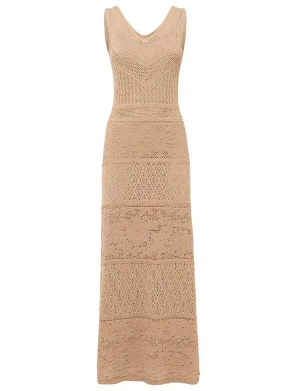 BLUGIRL Crochet Knit Maxi Dress - Beige