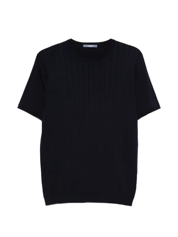 PEOPLE OF SHIBUYA Ribbed Crew Neck Pullover - Navy