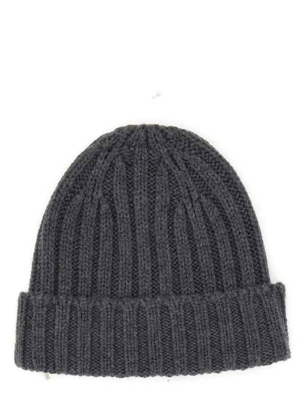 Aspesi Virgin Wool Ribbed Beanie Hat - Grey