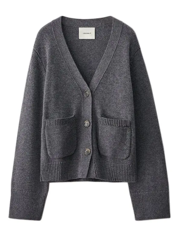 LISA YANG Cashmere V-neck Button-front Sweater With Patch Pockets - Grigio