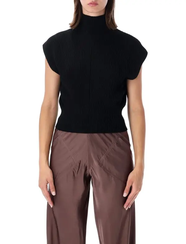 Rick Owens Ribbed High Neck Sleeveless Sweater - Nero