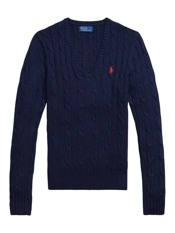Ralph Lauren Cable-knit V-neck Sweater - Navy