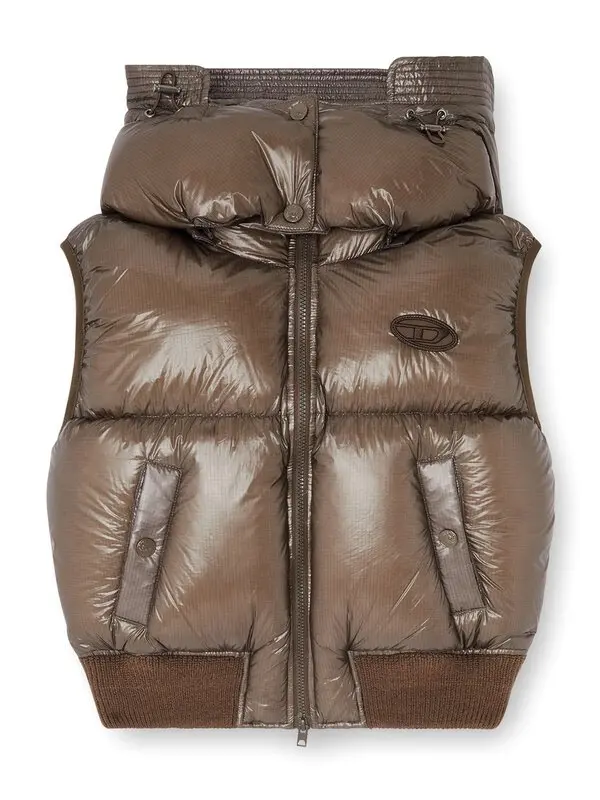 DIESEL® Padded Down Vest With Removable Hood - Marrone