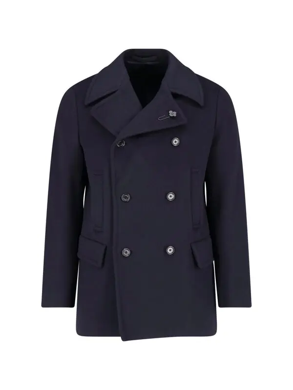 LARDINI Double-breasted Herringbone Wool Blend Coat
