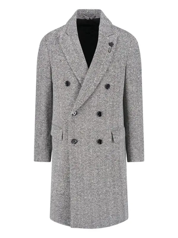 LARDINI Double Breasted Virgin Wool Blazer With Notch Lapel - Grey
