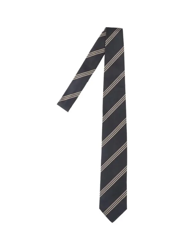 LARDINI Striped Silk Neck Tie - Black