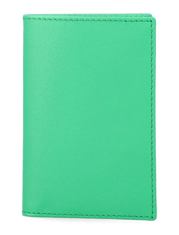 Comme Des Garçons Leather Bifold Wallet With Card Slots And Bill Compartment 10.5 Cm X 7 Cm - Verde