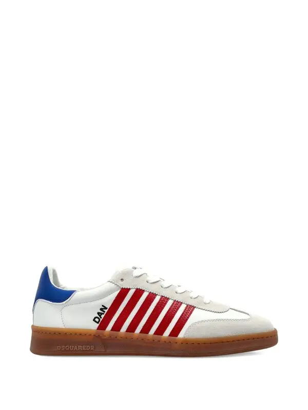 Dsquared2 Leather And Suede Low Top Sneakers With Red Stripes
