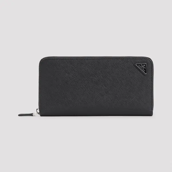 Prada Saffiano Mini Zip-around Wallet, 20cm X 10cm X 2cm - Black