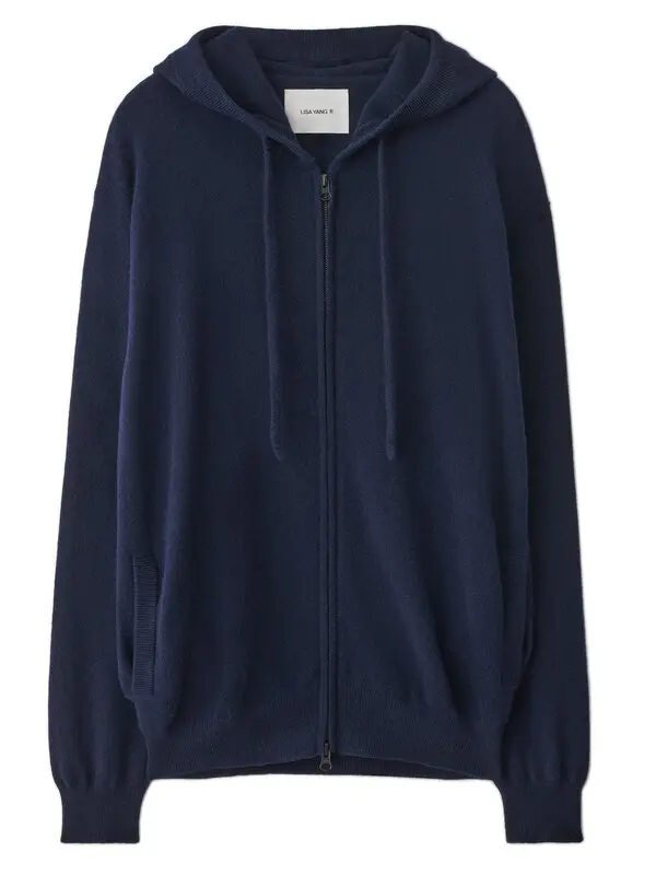 LISA YANG Cashmere Zip-up Hoodie With Drawstring Hood - Blu