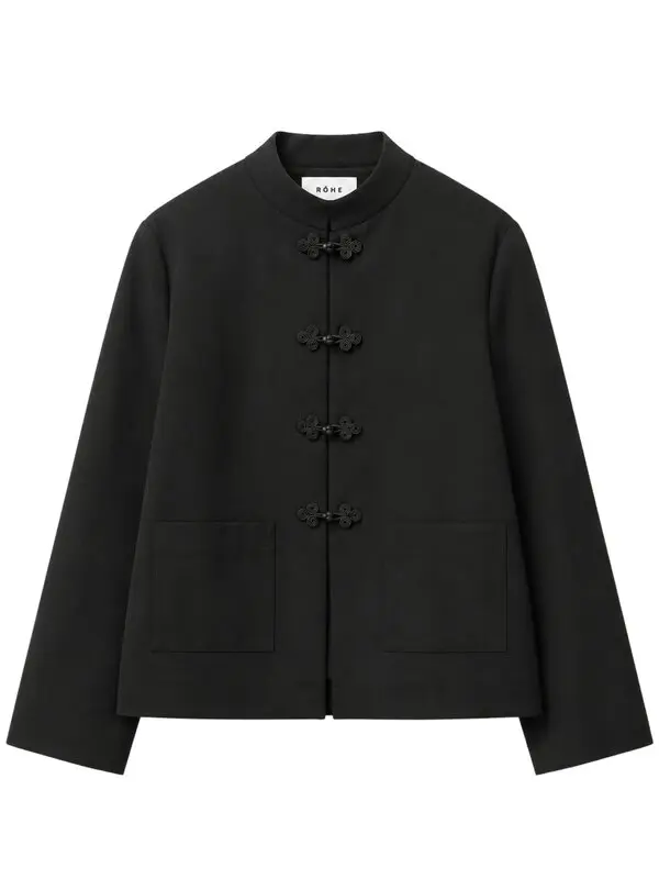 RÓHE Pankou-front Mandarin Collar Wool Jacket With Patch Pockets And Flared Sleeves - Black