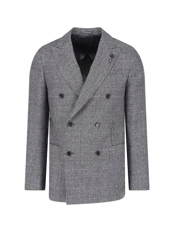 LARDINI Double-breasted Plaid Blazer