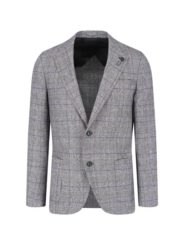 LARDINI Checked Wool-blend Silk & Elastane Jacket - Multicolor