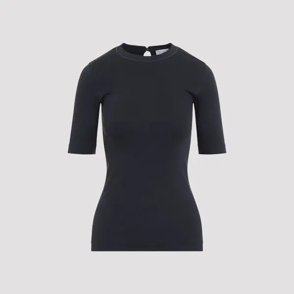 Brunello Cucinelli Ribbed Cotton T-shirt - Blue