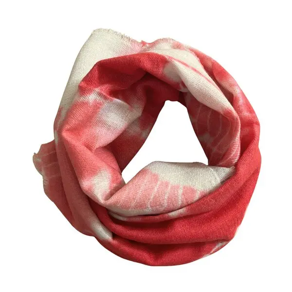 HERITAGEMODA Gi Certified Handmade Cashmere Square Scarf – Red & White Tie-dye Luxury Wrap - White/red