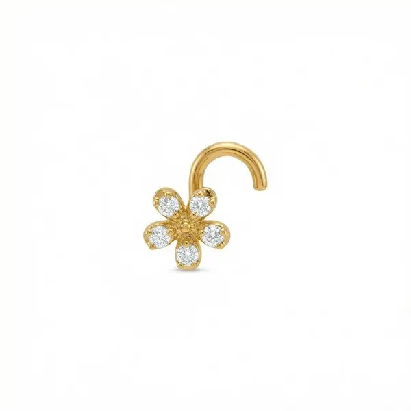 Zahav Jewelry 14k Yellow Flower Cubic Zirconia Nose Stud - Gold