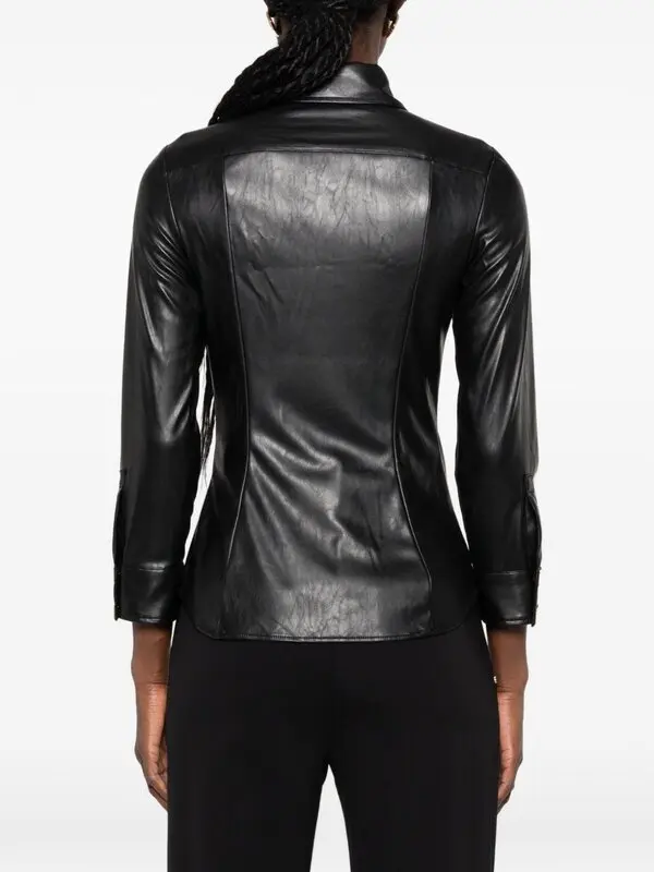 Elisabetta Franchi Faux Leather Shirt With Gold-tone Cuff Plaques